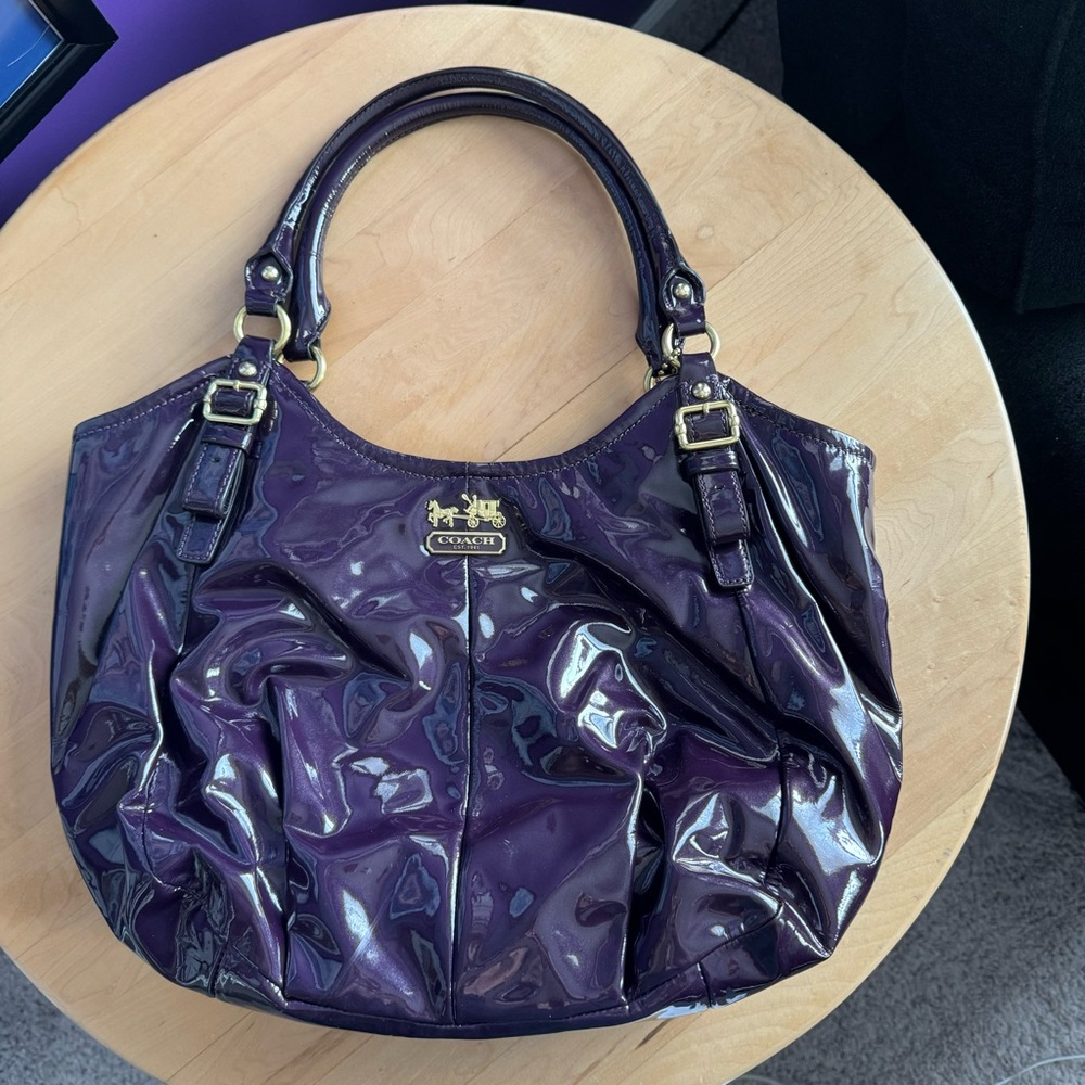 Coach Madison Patent Leather Tote In Aubergine - Gem